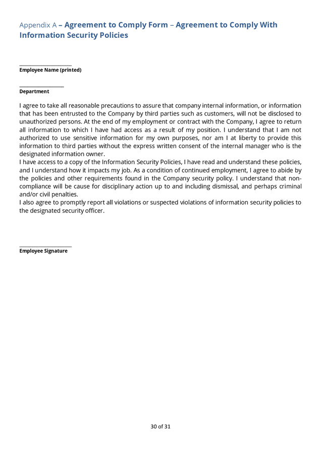 Information security policy in Word and Pdf formats - page 30 of 31