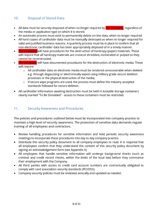 Information security policy in Word and Pdf formats - page 8 of 31