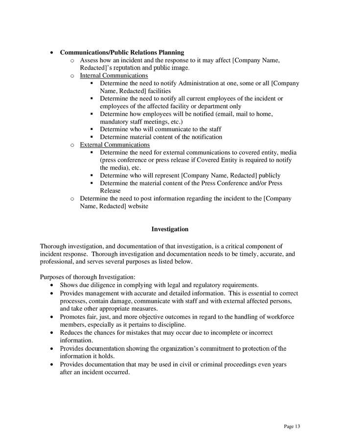 Incident response plan template in Word and Pdf formats - page 13 of 22