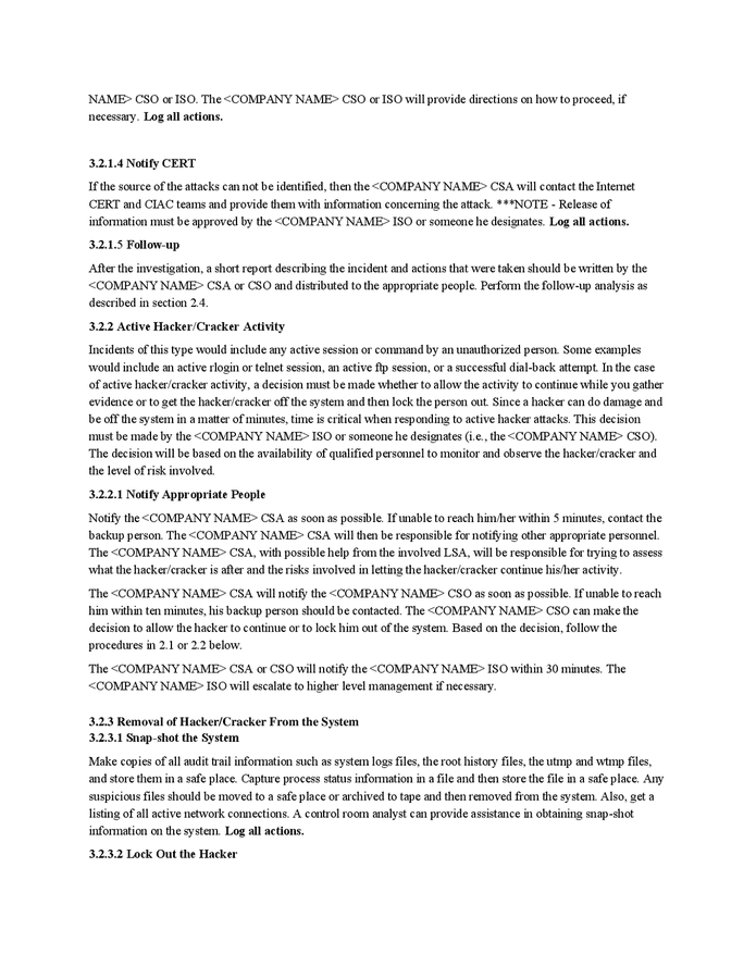 Sample incident handling procedure in Word and Pdf formats - page 6 of 7