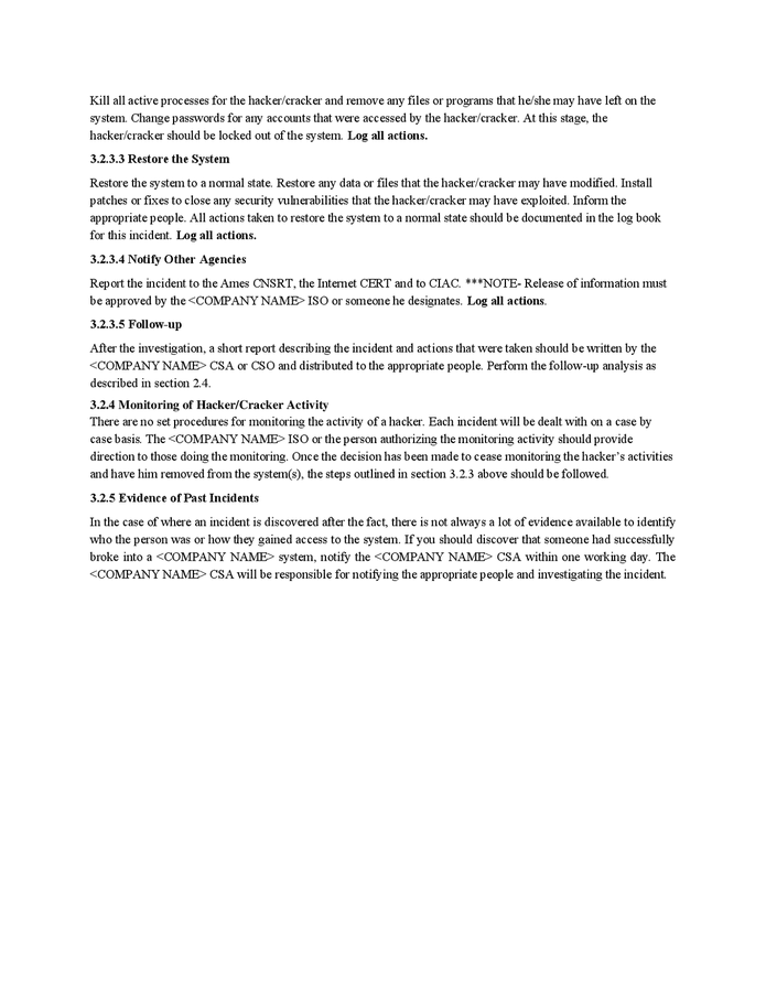 Sample incident handling procedure in Word and Pdf formats - page 7 of 7