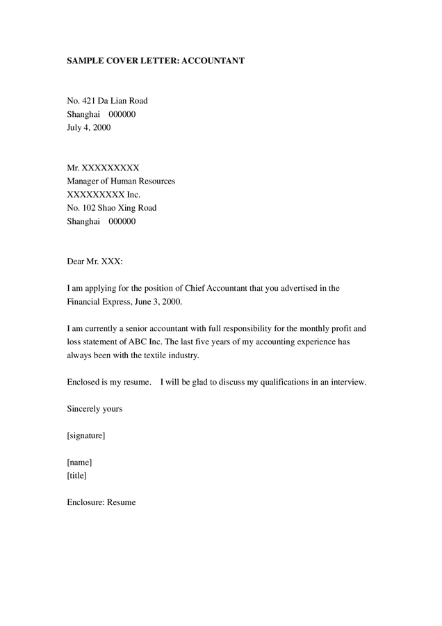 Job Cover Letter Examples Accounting