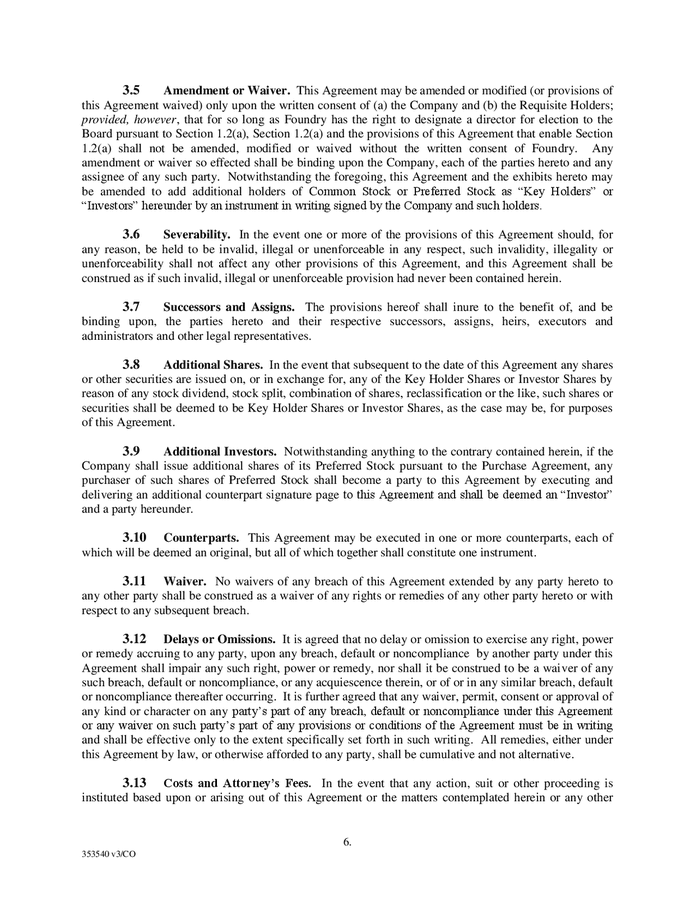 Voting agreement template (Delaware) in Word and Pdf formats - page 6 of 10