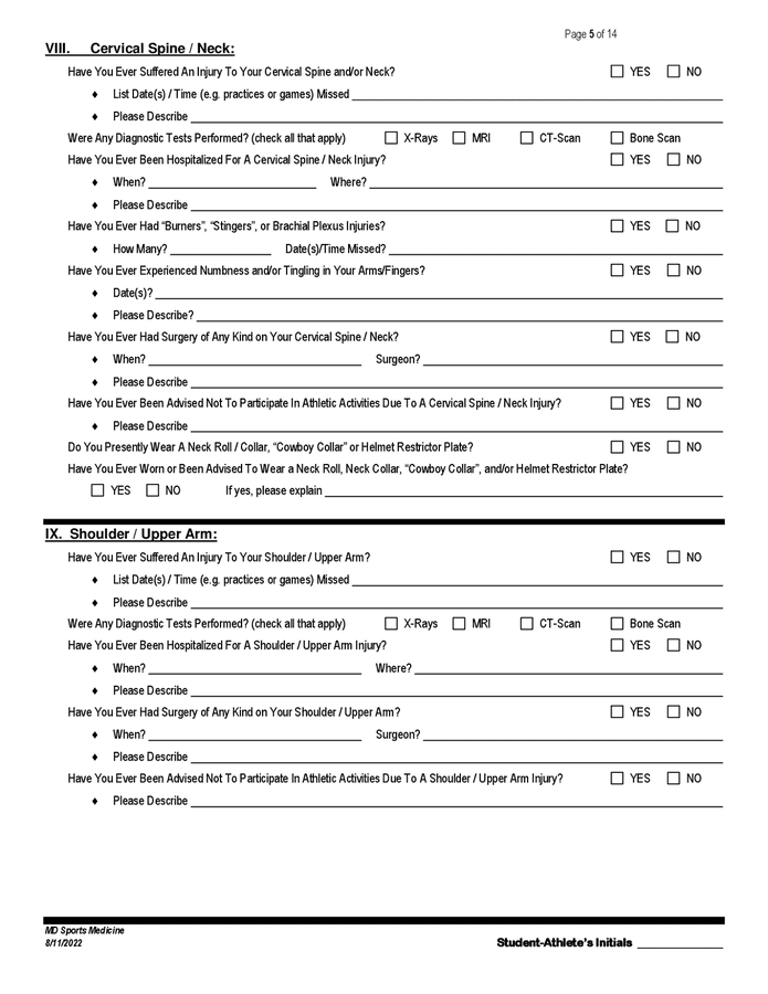 University health history questionnaire form in Word and Pdf formats ...