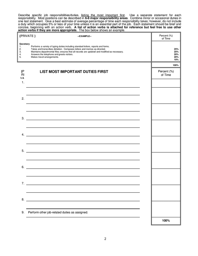 Job analysis questionnaire template in Word and Pdf formats - page 2 of 9