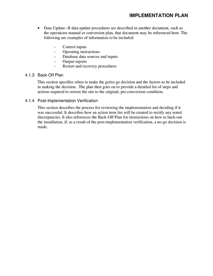 Implementation plan template in Word and Pdf formats - page 7 of 7