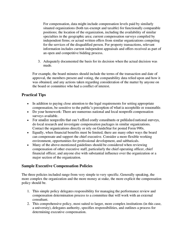 Executive compensation policy samples in Word and Pdf formats - page 2 of 8