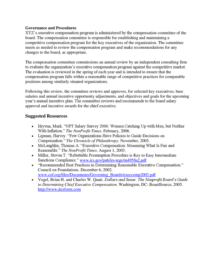 Executive compensation policy samples in Word and Pdf formats - page 8 of 8
