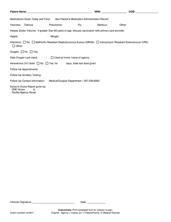 Multi-disciplinary hospital discharge plan form in Word and Pdf formats ...