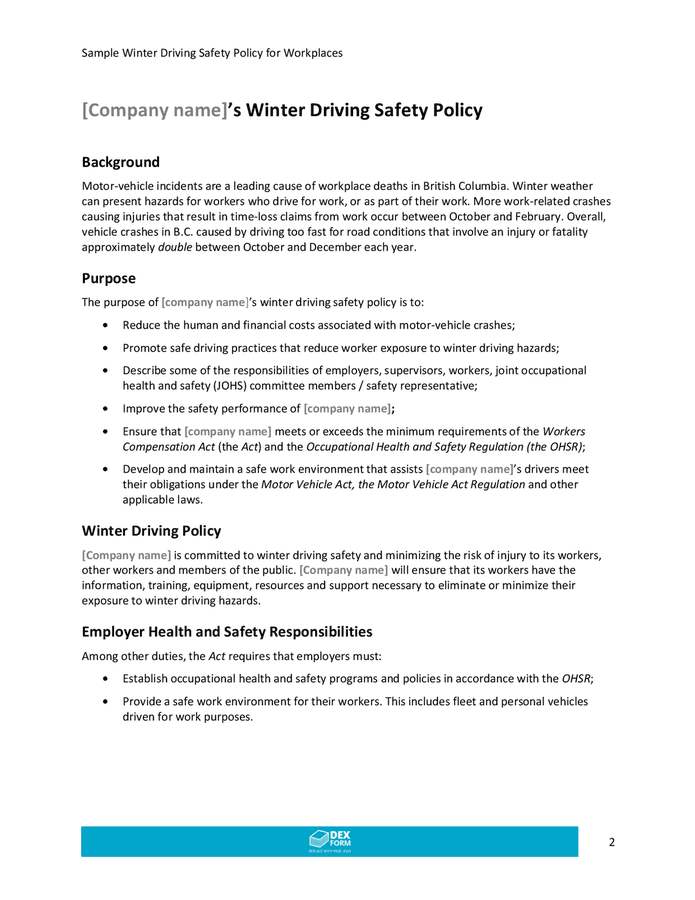 Winter driving safety policy sample in Word and Pdf formats - page 3 of 5