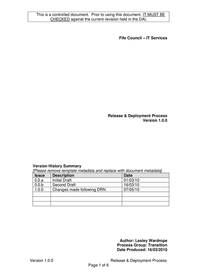 Release & deployment process sample in Word and Pdf formats Release & deployment process sample in Word and Pdf formats