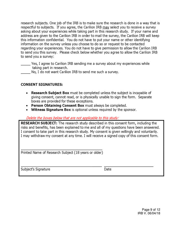 Social / behavioral research study consent template in Word and Pdf ...