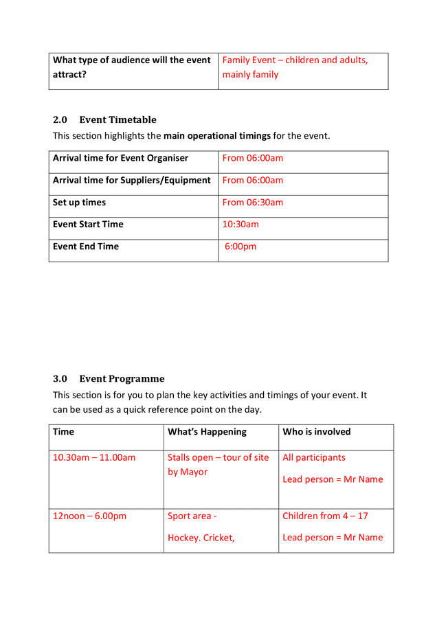 Event management plan template in Word and Pdf formats - page 2 of 4 Event management plan template in Word and Pdf formats - page 2 of 4
