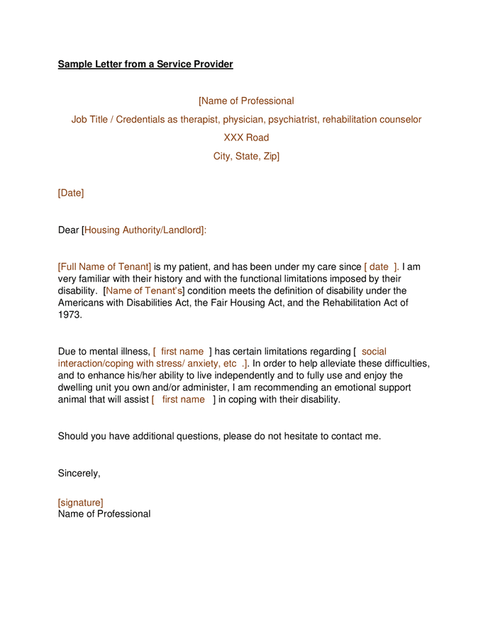 Sample Letter For An Emotional Support Animal In Housing In Word And 