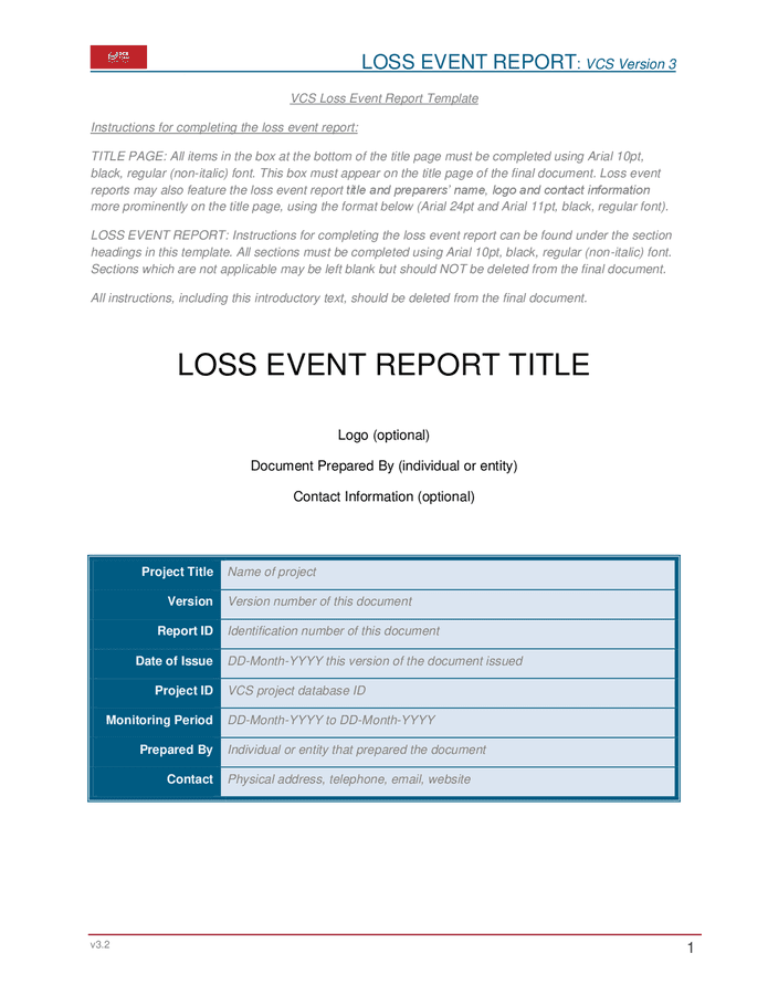 Loss event report template in Word and Pdf formats