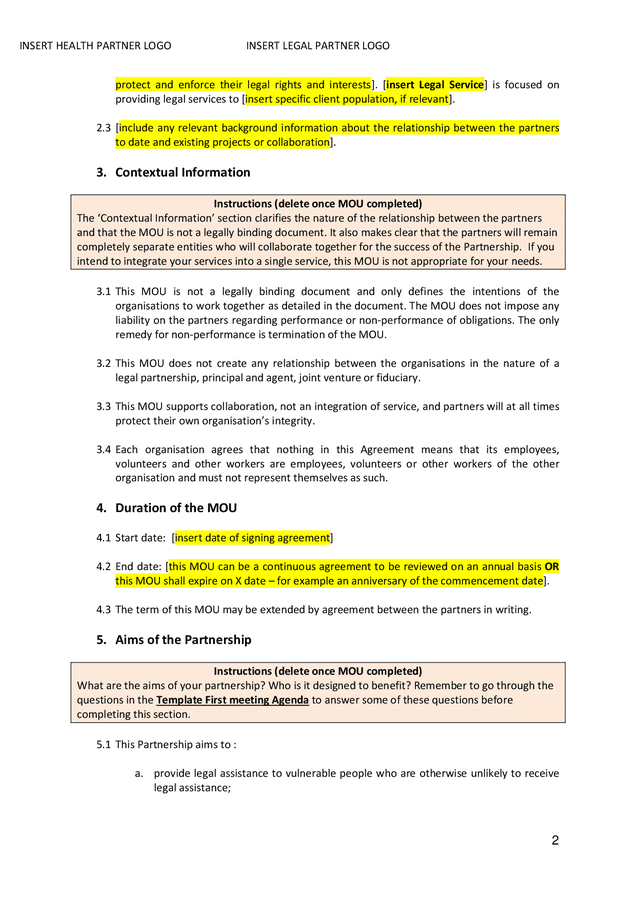 Memorandum of understanding template in Word and Pdf formats - page 2 of 6
