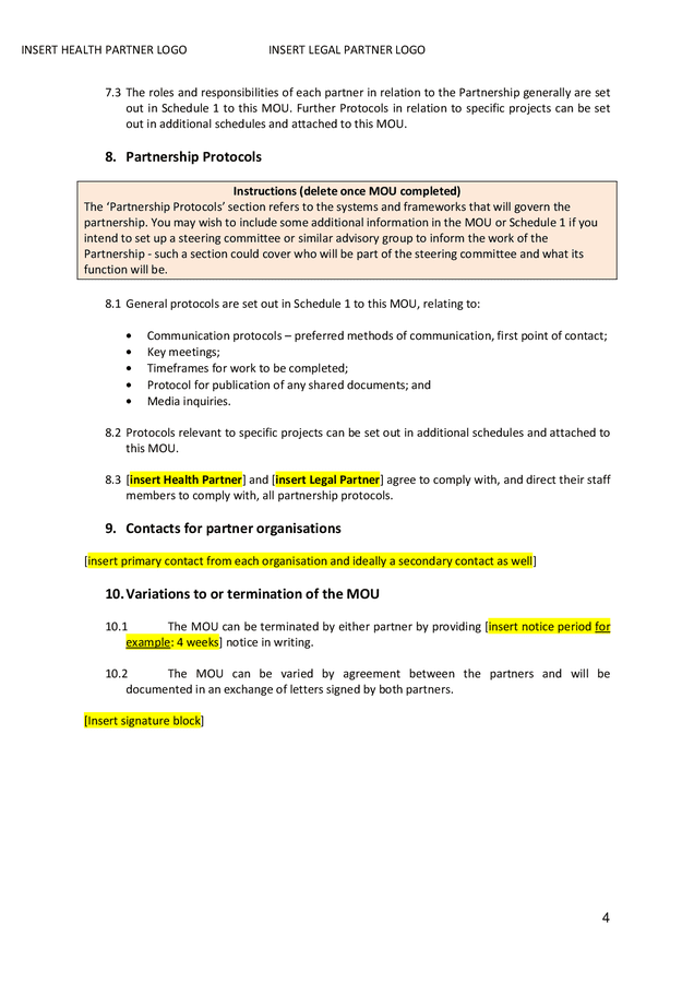 Memorandum of understanding template in Word and Pdf formats - page 4 of 6