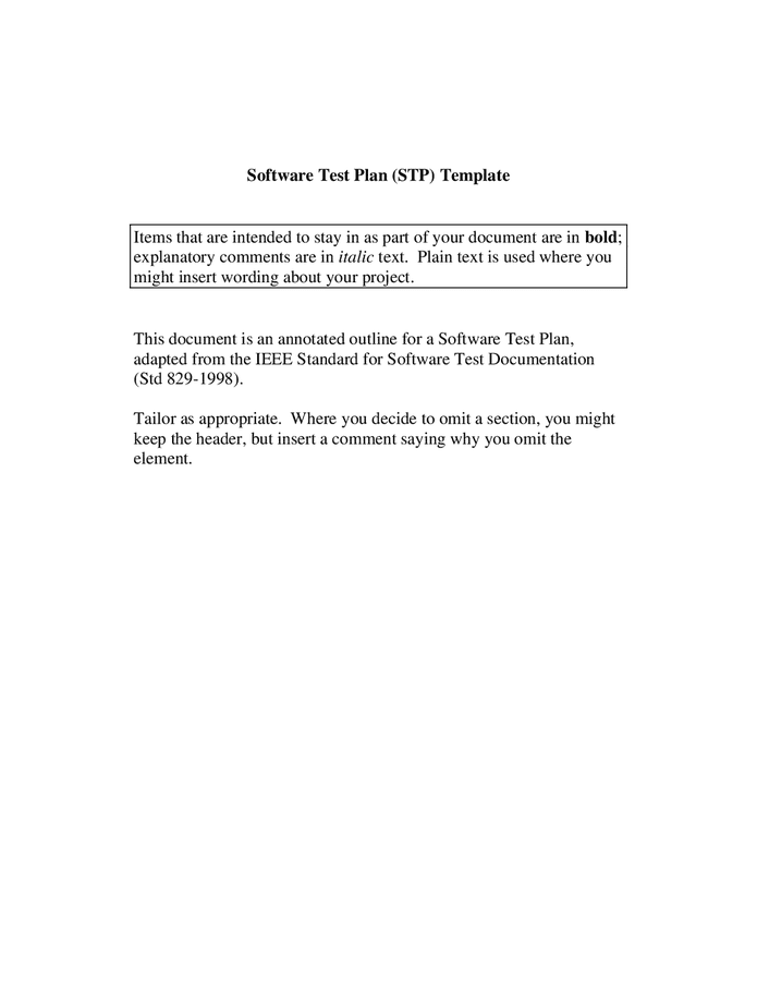 Software test plan (STP) template in Word and Pdf formats Software test plan (STP) template in Word and Pdf formats