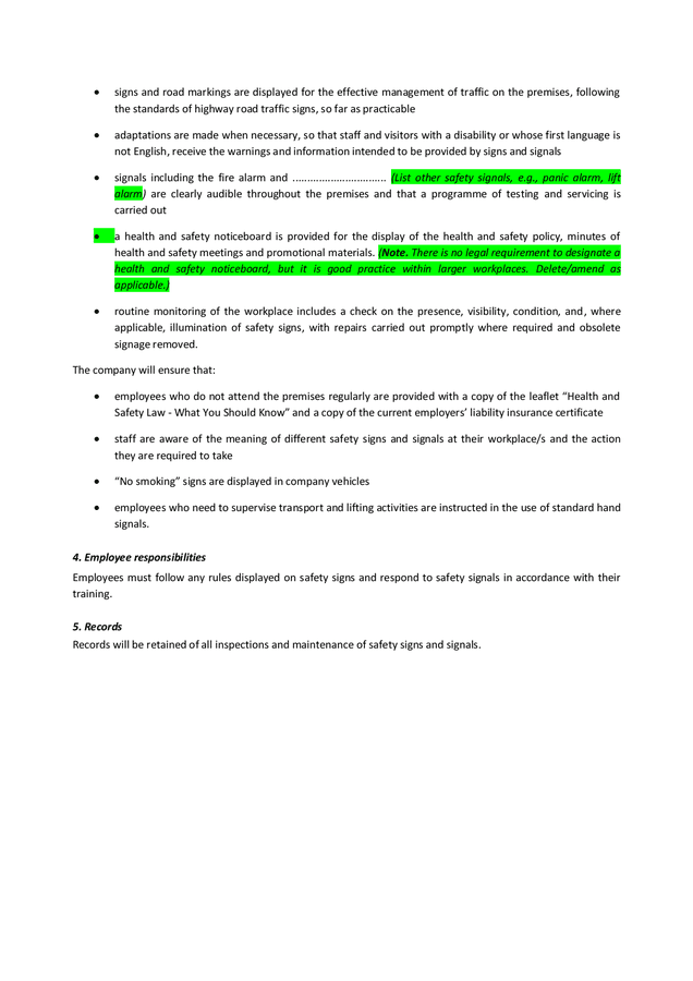 Safety signs and notices policy in Word and Pdf formats - page 2 of 2