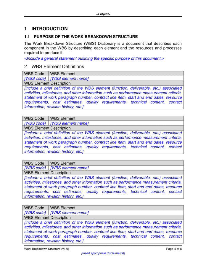 Work Breakdown Structure in Word and Pdf formats - page 5 of 8