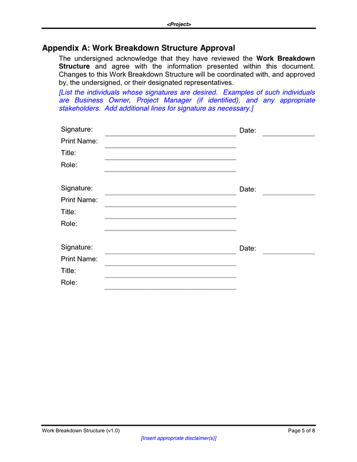 Work Breakdown Structure in Word and Pdf formats - page 6 of 8