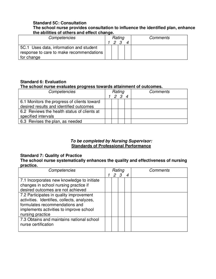 School nurse evaluation tool in Word and Pdf formats - page 5 of 9