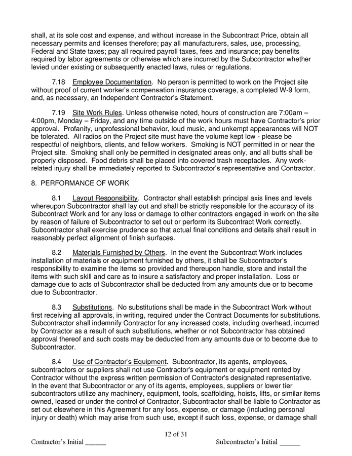 Master Subcontract Agreement Template In Word And Pdf Formats Page 12 Master Subcontract Agreement Template In Word And Pdf Formats Page 12