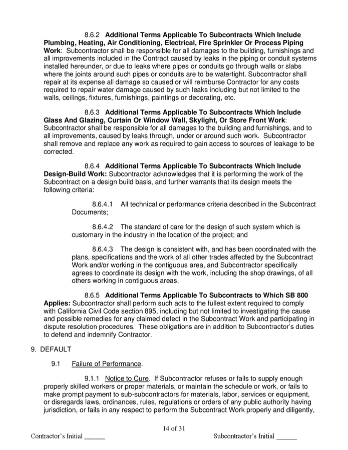 Master Subcontract Agreement Template In Word And Pdf Formats Page 14 Master Subcontract Agreement Template In Word And Pdf Formats Page 14