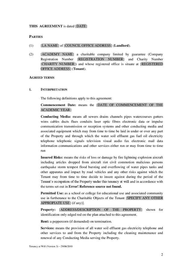 Tenancy at will model in Word and Pdf formats - page 3 of 11