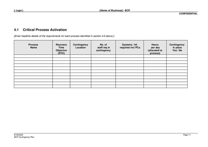 Business continuity plan template in Word and Pdf formats - page 11 of 15