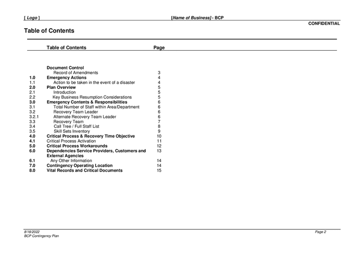 Business continuity plan template in Word and Pdf formats - page 2 of 15
