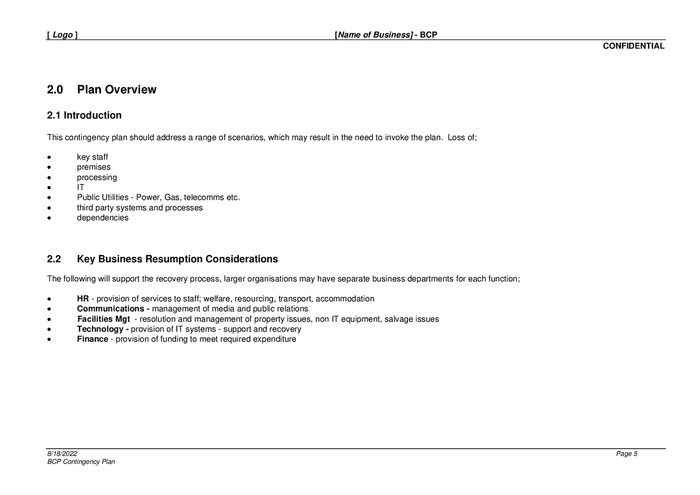 Business continuity plan template in Word and Pdf formats - page 5 of 15