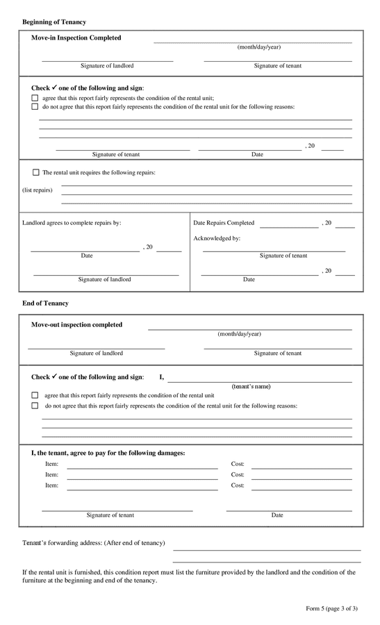 Rental unit condition report template in Word and Pdf formats - page 3 of 3