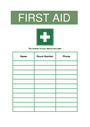 First aider contact sheet template in Word and Pdf formats