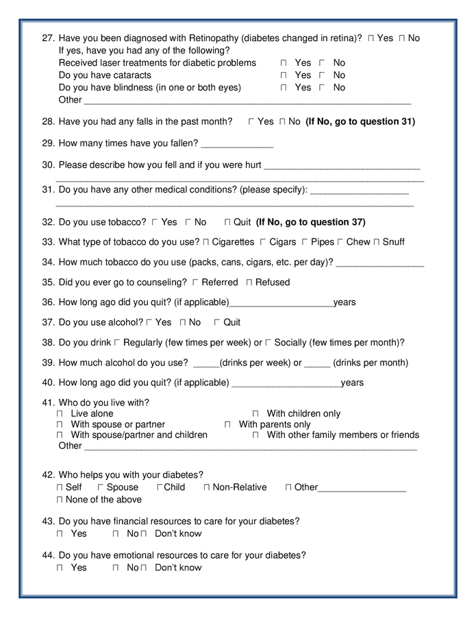 Chronicle diabetes assessment form in Word and Pdf formats - page 4 of 8