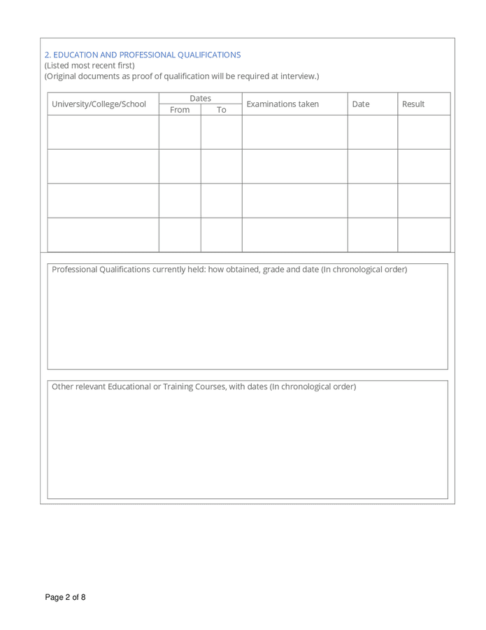 Application form sample (UK) in Word and Pdf formats - page 2 of 8