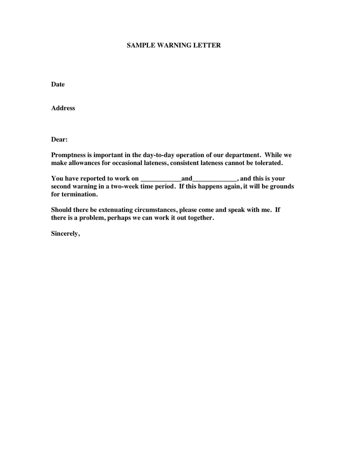 Warning Letter In Word And Pdf Formats