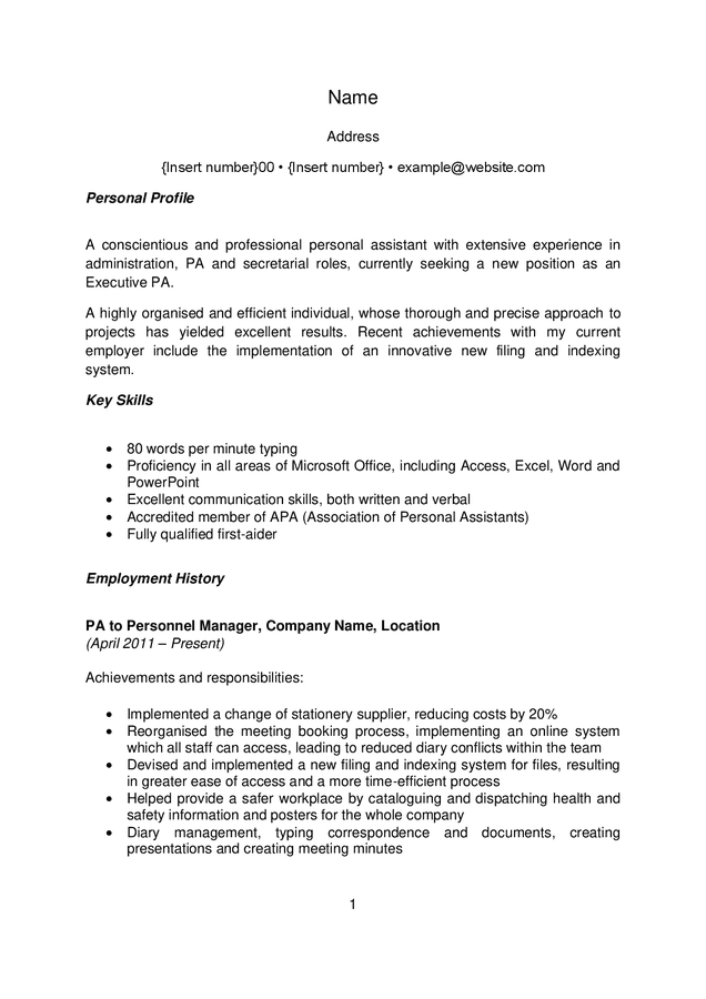 CV / resume template in Word and Pdf formats