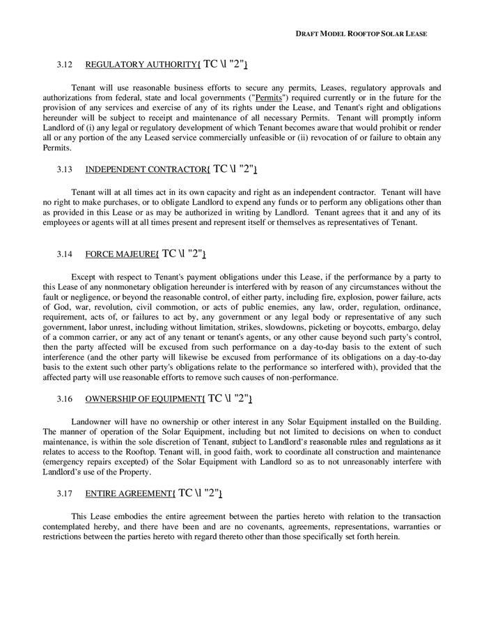Solar energy facility rooftop lease agreement model in Word and Pdf ...