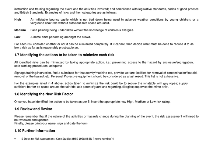 Filming risk assessment form (UK) in Word and Pdf formats - page 4 of 5