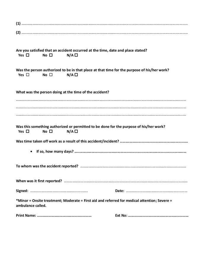 School accident/incident report form in Word and Pdf formats - page 2 of 2