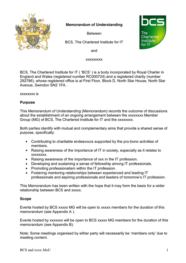 Memorandum of Understanding in Word and Pdf formats