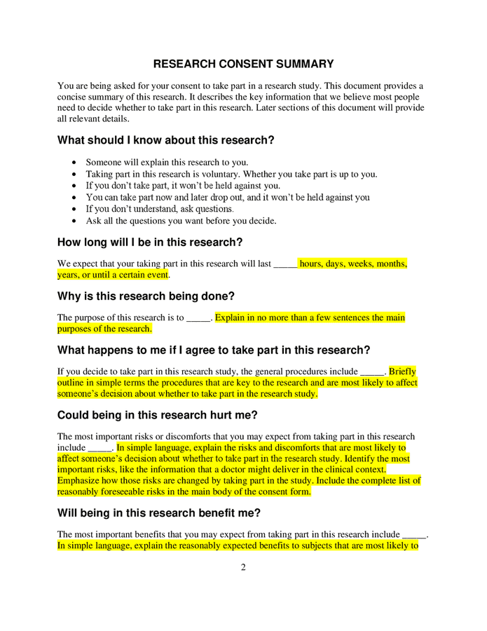Research subject consent form in Word and Pdf formats - page 2 of 19