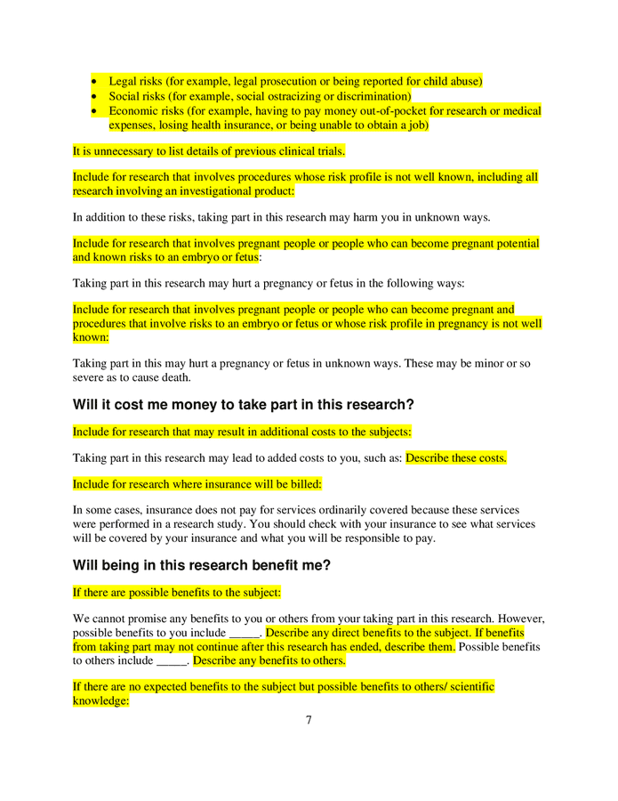 Research subject consent form in Word and Pdf formats - page 7 of 19