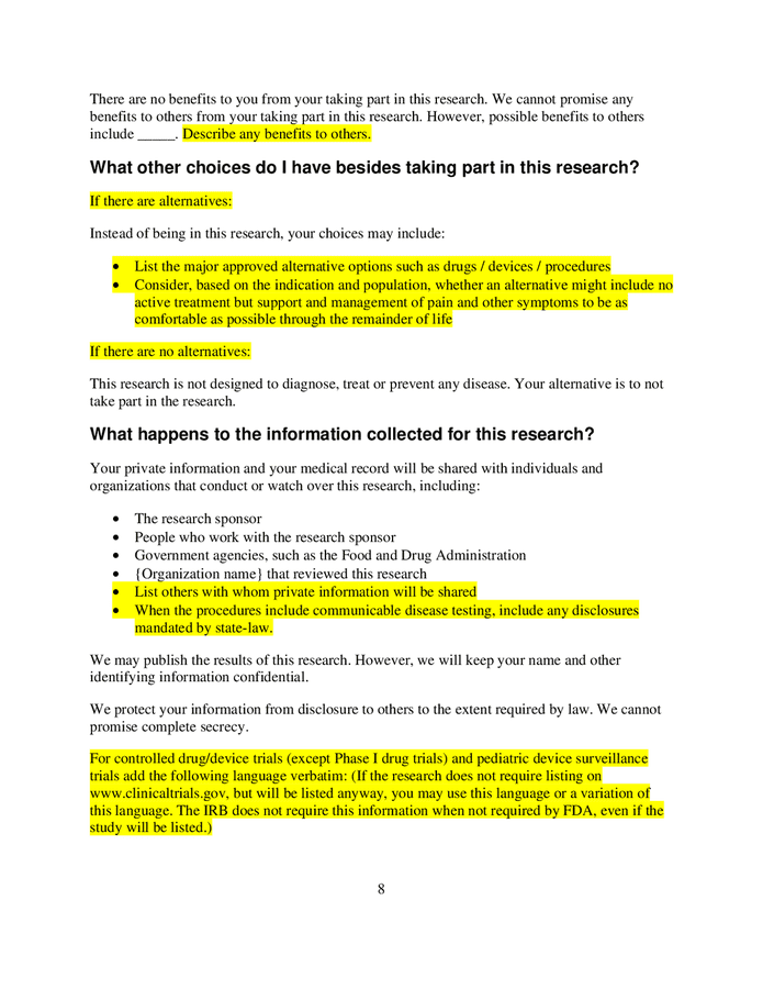 Research subject consent form in Word and Pdf formats - page 8 of 19