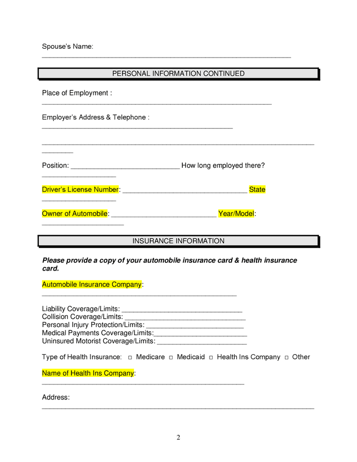 Initial interview form – motor vehicle accident template in Word and ...