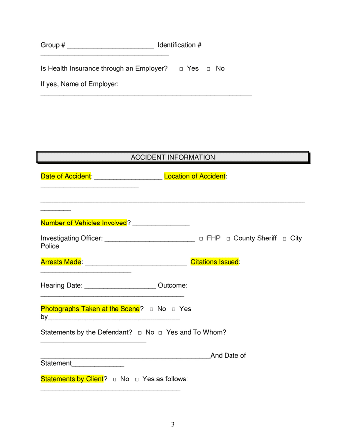 Initial interview form – motor vehicle accident template in Word and ...