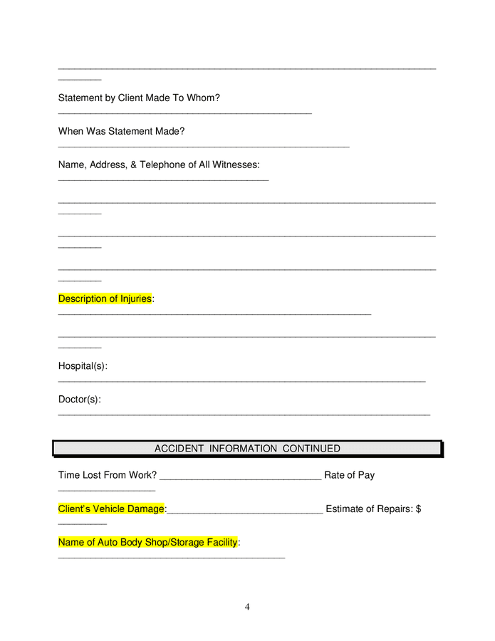 Initial interview form – motor vehicle accident template in Word and ...