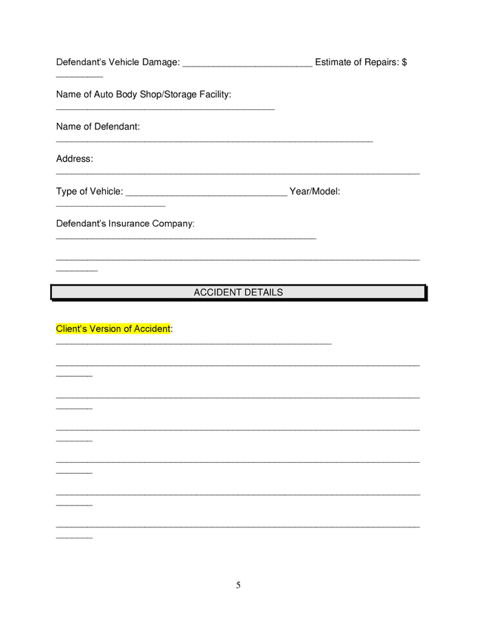 Initial interview form – motor vehicle accident template in Word and ...
