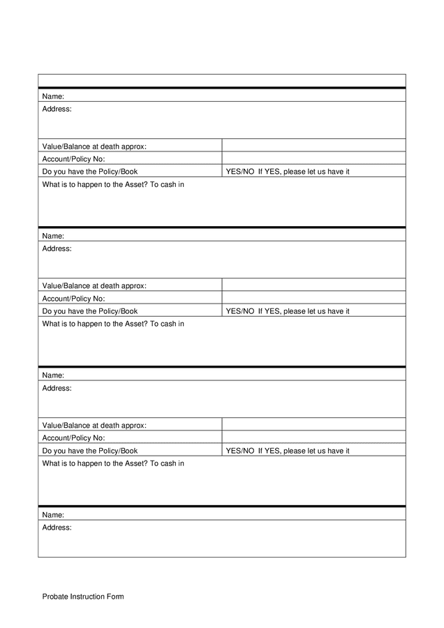 Probate instruction form - registering a death in Word and Pdf formats ...